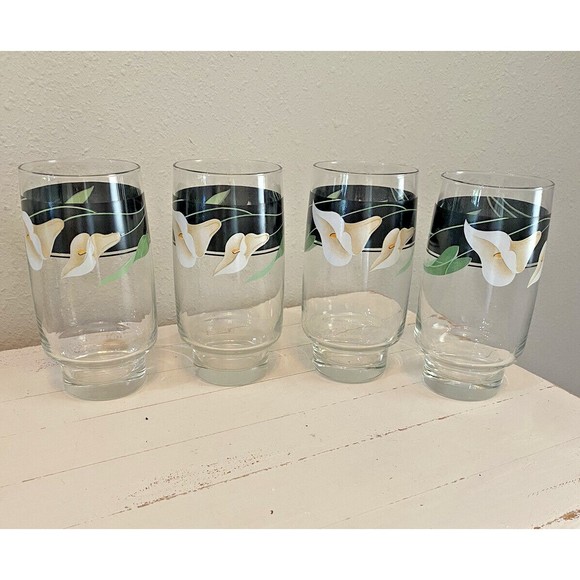 Sango | Dining | Vintage Sango Quadrille Black Lilies Set Of 4 Glass ...